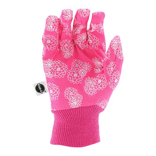 Miracle-Gro MG64002-WML Lightweight Canvas Gardening Gloves – Floral Print, Medium-Large, Women’s Polycot Work Gloves with Knit Wrists