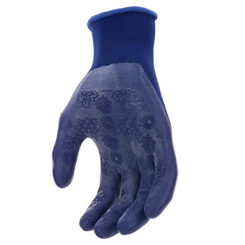 Miracle-Gro MG30608/WML Embossed Latex Gloves – Medium-Large, Women’s Latex Coated Nylon Shell Gloves with Large Floral Texture Palm Grip