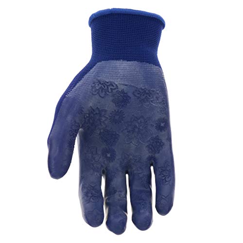 Miracle-Gro MG30608/WML Embossed Latex Gloves – Medium-Large, Women’s Latex Coated Nylon Shell Gloves with Large Floral Texture Palm Grip