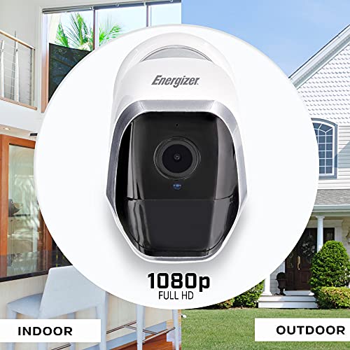 2pk Energizer Connect Wireless Rechargeable Battery-Powered Smart WiFi Security Camera, 1080p Video, Indoor/Outdoor Weatherproof, PIR Motion Detection, 2-Way Audio, Night Vision, Cloud Storage/SD Slot