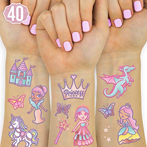 xo, Fetti Princess Temporary Tattoos for Kids - 40 Glitter styles | Unicorn Birthday Party Supplies, Butterfly Favors + Magical Decorations