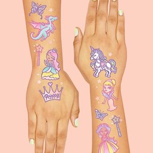 xo, Fetti Princess Temporary Tattoos for Kids - 40 Glitter styles | Unicorn Birthday Party Supplies, Butterfly Favors + Magical Decorations