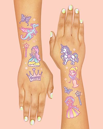 xo, Fetti Princess Temporary Tattoos for Kids - 40 Glitter styles | Unicorn Birthday Party Supplies, Butterfly Favors + Magical Decorations