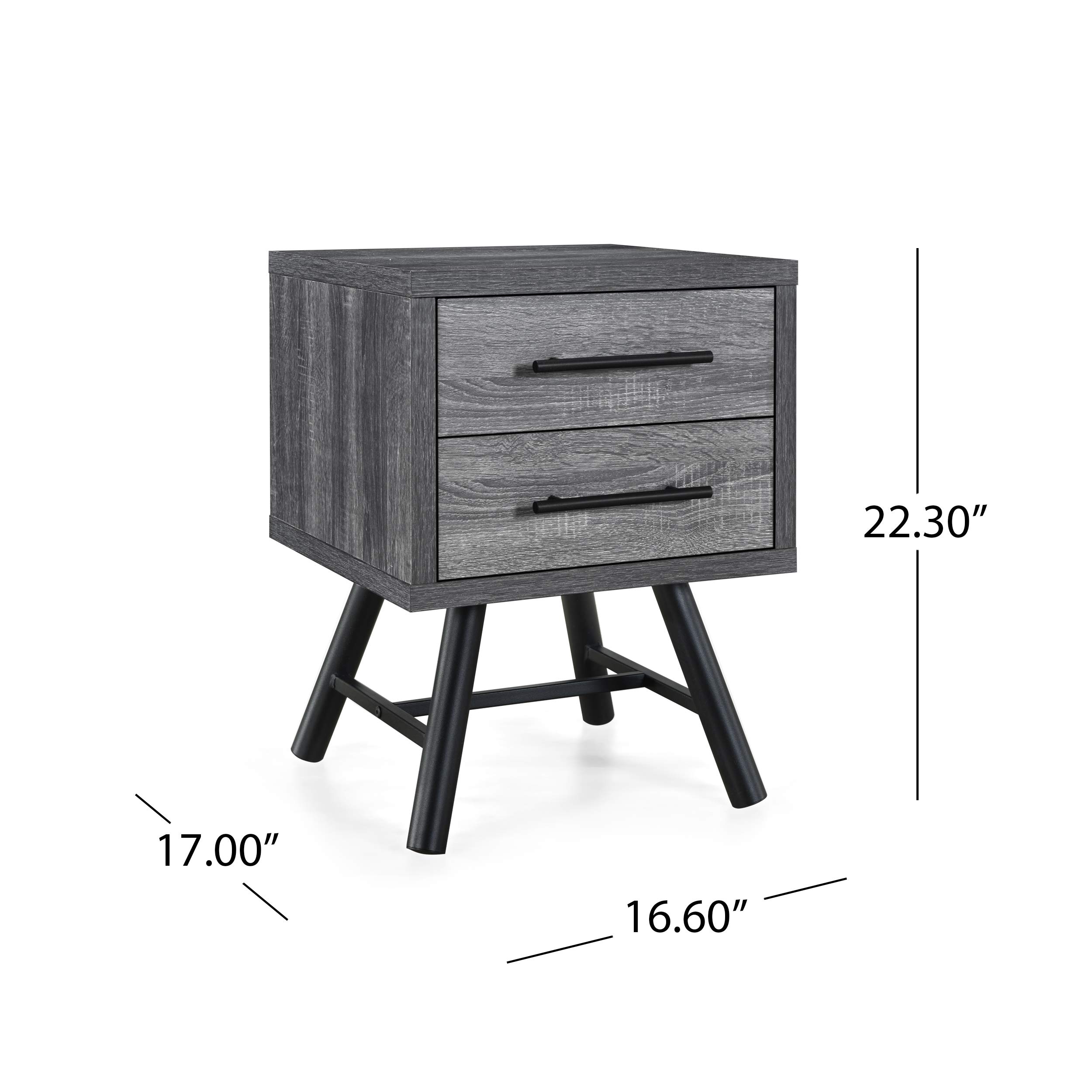 Christopher Knight Home Harrison Mid-Century Modern Nightstand, Sonoma Gray Oak + Black