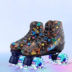 Gets Roller Skates, Classic High-top for Adult Outdoor Skating Light-Up Four-Wheel Roller Skates for Teens and Youth (Black with Light,9)