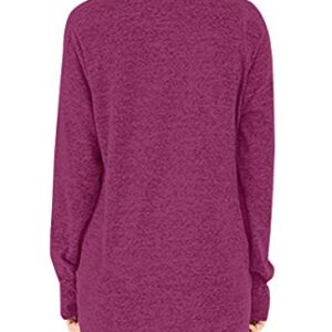 Jescakoo Womens Long Sleeve Tops Loose Fall Tunic Shirts V Neck Workout Fuchsias S