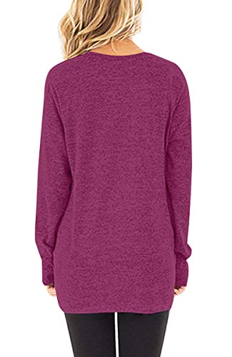 Jescakoo Womens Long Sleeve Tops Loose Fall Tunic Shirts V Neck Workout Fuchsias S