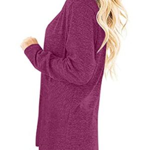 Jescakoo Womens Long Sleeve Tops Loose Fall Tunic Shirts V Neck Workout Fuchsias S