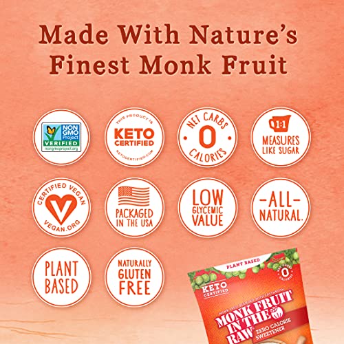 MONK FRUIT IN THE RAW, Natural Monk Fruit Sweetener w/ Erythritol, Sugar-Free Keto, Gluten Free, Zero Calorie, Low Carb, Vegan, Sugar Substitute, 16 oz. Baking Bag (Pack of 1)