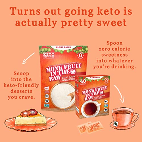 MONK FRUIT IN THE RAW, Natural Monk Fruit Sweetener w/ Erythritol, Sugar-Free Keto, Gluten Free, Zero Calorie, Low Carb, Vegan, Sugar Substitute, 16 oz. Baking Bag (Pack of 1)