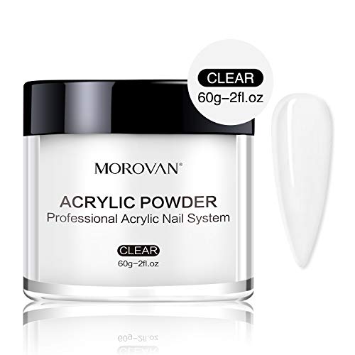 Morovan Clear Acrylic Powder 2oz Professional Acrylic Nail Powder System for Acrylic Nails Extension Odor-Free Bubble-free No Need Nail Lamp Long-Lasting (2 Ounce (Pack of 1))