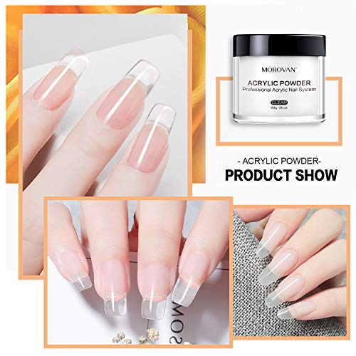 Morovan Clear Acrylic Powder 2oz Professional Acrylic Nail Powder System for Acrylic Nails Extension Odor-Free Bubble-free No Need Nail Lamp Long-Lasting (2 Ounce (Pack of 1))