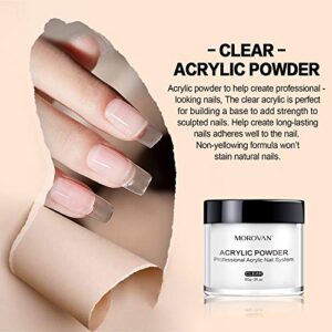 Morovan Clear Acrylic Powder 2oz Professional Acrylic Nail Powder System for Acrylic Nails Extension Odor-Free Bubble-free No Need Nail Lamp Long-Lasting (2 Ounce (Pack of 1))