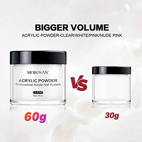 Morovan Clear Acrylic Powder 2oz Professional Acrylic Nail Powder System for Acrylic Nails Extension Odor-Free Bubble-free No Need Nail Lamp Long-Lasting (2 Ounce (Pack of 1))