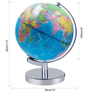 Illuminated World Globe for Kids, Educational Globe with Stand Built in LED Night Light Earth Map and Constellation View, 2 in 1 Interactive Educational Geographic Earth Globe Learning Toy, 8 Inch