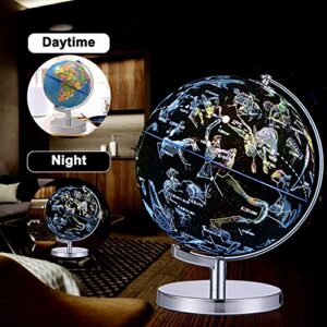 Illuminated World Globe for Kids, Educational Globe with Stand Built in LED Night Light Earth Map and Constellation View, 2 in 1 Interactive Educational Geographic Earth Globe Learning Toy, 8 Inch