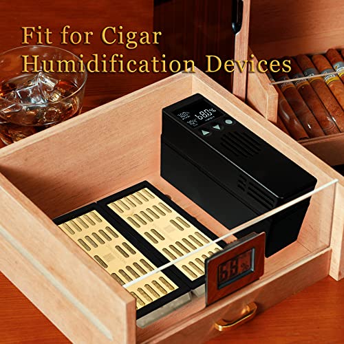 Woodronic Cigar Humidor Cabinet for 100-150 Cigars with Digital Hygrometer, Spanish Cedar Lining and Drawers, Crystal Beads Humidifiers, Magnetic Door, Glossy Ebony Finish, Desktop Gift for Father