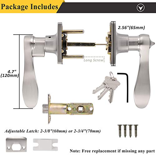 Probrico Keyed Entry Door Lever with Lock in Satin Nickel for Exterior Front Gate or Interior Doors Wave Shape Entrance Hardware Reversible for Right/Left Handed Sides, 1 Pack