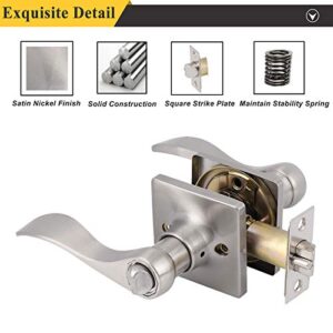 Probrico Keyed Entry Door Lever with Lock in Satin Nickel for Exterior Front Gate or Interior Doors Wave Shape Entrance Hardware Reversible for Right/Left Handed Sides, 1 Pack