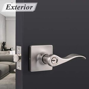 Probrico Keyed Entry Door Lever with Lock in Satin Nickel for Exterior Front Gate or Interior Doors Wave Shape Entrance Hardware Reversible for Right/Left Handed Sides, 1 Pack