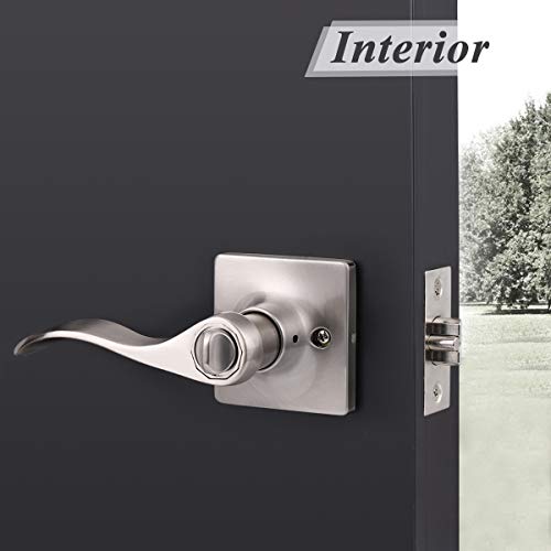 Probrico Keyed Entry Door Lever with Lock in Satin Nickel for Exterior Front Gate or Interior Doors Wave Shape Entrance Hardware Reversible for Right/Left Handed Sides, 1 Pack