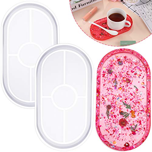 DIY Tray Resin Mould Craft Oval Creative Jewelry Making Mould Plate Dish Ashtray Mould for Resin Epoxy Mould Silicone Resin Casting Mould for Office Home Decoration Supplies Ideal Present (2 Pieces)