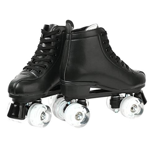 Magnitt Women's Roller Skates,Double Row Skates Adjustable Leather High-top Roller Skates Perfect Indoor Outdoor Adult Roller Skates with Bag（37=US6,Black no Flash Wheel）