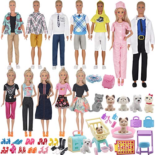 ZTWEDEN 85Pcs Doll Clothes and Accessories for 12 Inch Boy Dolls and Girl Dolls Pet Care Set Includes 25 Wear Clothes Shirt Jeans Suit Shoes Pet Doctor Playset Trolley Backpack for 12'' Boy Girl Doll