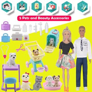 ZTWEDEN 85Pcs Doll Clothes and Accessories for 12 Inch Boy Dolls and Girl Dolls Pet Care Set Includes 25 Wear Clothes Shirt Jeans Suit Shoes Pet Doctor Playset Trolley Backpack for 12'' Boy Girl Doll