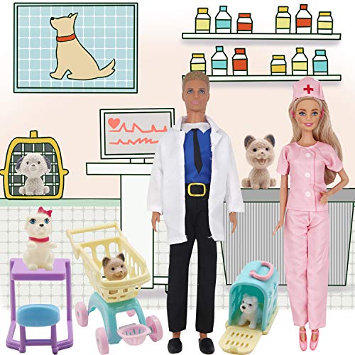 ZTWEDEN 85Pcs Doll Clothes and Accessories for 12 Inch Boy Dolls and Girl Dolls Pet Care Set Includes 25 Wear Clothes Shirt Jeans Suit Shoes Pet Doctor Playset Trolley Backpack for 12'' Boy Girl Doll