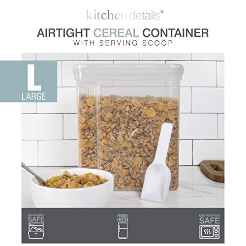 Kitchen Details Cereal Container with Scooper | Large | Airtight | Food Tin | Keeps Fresh | Kitchen & Pantry Storage Organizers | Clear