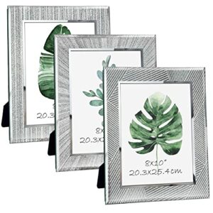 zbeivan 8x10 picture frames 3-pack ornament sparkling glass silver glittery mirrored edge vertical horizontal desk tabletop standing 10x8 photo frame