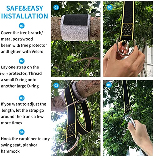 Tree Swing Hanging Straps Kit - Holds 2800 lbs (SGS Certified), 5ftx2 Hammock Straps with 2 Heavy Duty Locking Carabiners and 2 Tree Protectors, Polyester Straps Perfect for Tree Swings & Hammocks