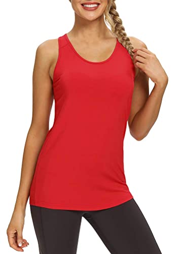 Mippo Womens Workout Tops Athletic Tank Tops Yoga Exercise Shirts Tennis Tops Sports Running Tank Top Racer Back Tanking Top for Women Red M