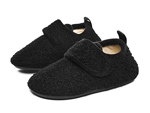 HONCAN Toddler Kids Winter Warm House Slippers Shoes Home Bedroom Indoor Outdoor Anti-Slip Rubber Sole For Baby Boys and Girls(HC22206Black25)