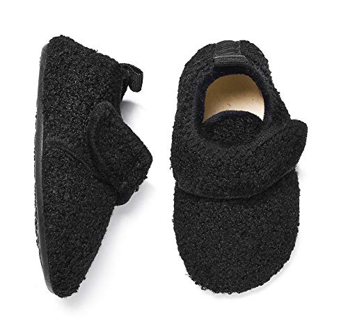 HONCAN Toddler Kids Winter Warm House Slippers Shoes Home Bedroom Indoor Outdoor Anti-Slip Rubber Sole For Baby Boys and Girls(HC22206Black25)