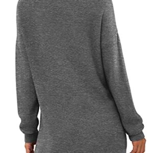 GRECERELLE Women's V-Neck Long Sleeve Side Split Loose Casual Knit Pullover Sweater Blouse Dark Gray-Medium