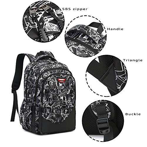 Asge School Backpack Boys Teenage Nylon Large School Bags Girls Satchel Kids Backpacks Print School Bags for 3-5 Years School Bags for Boys Waterproof Satchel