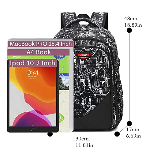 Asge School Backpack Boys Teenage Nylon Large School Bags Girls Satchel Kids Backpacks Print School Bags for 3-5 Years School Bags for Boys Waterproof Satchel