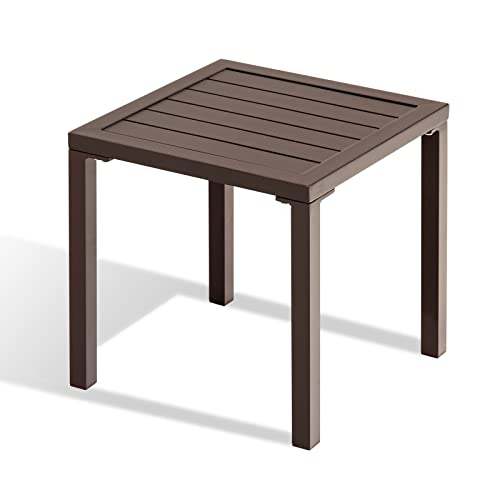 Crestlive Products Chaise Lounge Table, Aluminum Square Side/End Table, Small Patio Coffee Bistro Table for Outdoor Indoor (Brown)