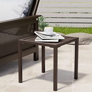 Crestlive Products Chaise Lounge Table, Aluminum Square Side/End Table, Small Patio Coffee Bistro Table for Outdoor Indoor (Brown)