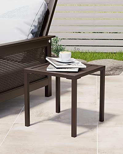 Crestlive Products Chaise Lounge Table, Aluminum Square Side/End Table, Small Patio Coffee Bistro Table for Outdoor Indoor (Brown)