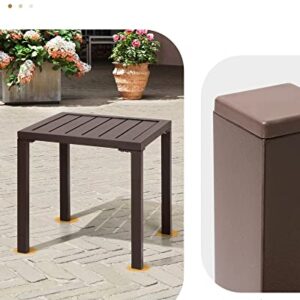 Crestlive Products Chaise Lounge Table, Aluminum Square Side/End Table, Small Patio Coffee Bistro Table for Outdoor Indoor (Brown)