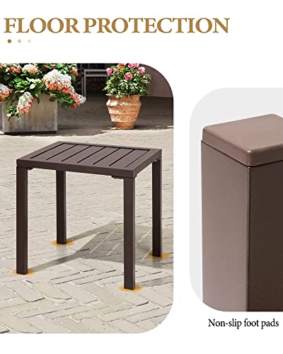 Crestlive Products Chaise Lounge Table, Aluminum Square Side/End Table, Small Patio Coffee Bistro Table for Outdoor Indoor (Brown)