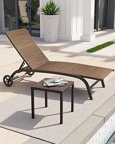 Crestlive Products Chaise Lounge Table, Aluminum Square Side/End Table, Small Patio Coffee Bistro Table for Outdoor Indoor (Brown)