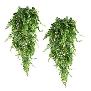 haplia artificial plants vines ferns persian rattan fake plant faux hanging boston fern flowers vine outdoor uv resistant plastic plants for wall indoor hanging baskets wedding garland decor-2 pcs