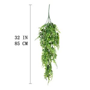 HAPLIA Artificial Plants Vines Ferns Persian Rattan Fake Plant Faux Hanging Boston Fern Flowers Vine Outdoor UV Resistant Plastic Plants for Wall Indoor Hanging Baskets Wedding Garland Decor-2 pcs