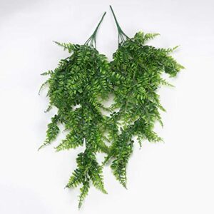 HAPLIA Artificial Plants Vines Ferns Persian Rattan Fake Plant Faux Hanging Boston Fern Flowers Vine Outdoor UV Resistant Plastic Plants for Wall Indoor Hanging Baskets Wedding Garland Decor-2 pcs