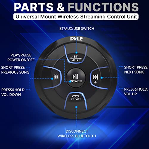 Pyle Amplified Wireless BT Audio Controller - Waterproof-Rated Marine Receiver Remote Control for Car, Truck, Boat, 4x4, PowerSport Vehicles (800 Watt) (PLMRBT19)