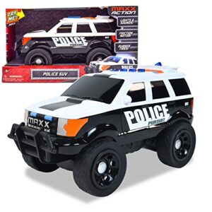 sunny days entertainment large police car – lights and sounds vehicle with motorized drive and soft grip tires | rescue suv patrol toy for kids – maxx action